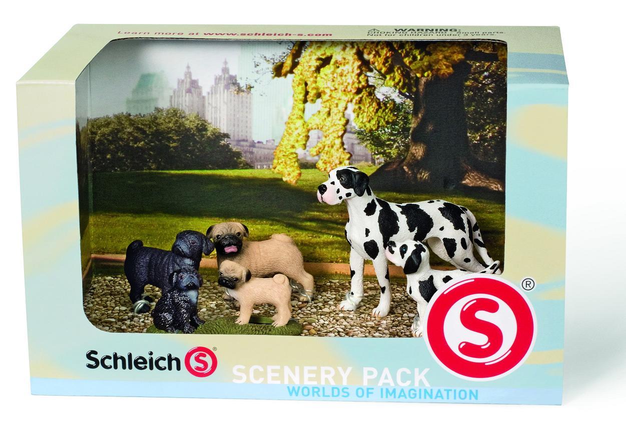 Schleich -Buldok pes,fena,štěnata dánská doga a štěne - Hračky Domino